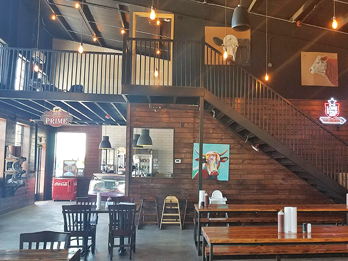 Upstairs at barbecue church&mdash;rustic wood, cattle art, and the promise of a meat-induced euphoria that transcends ordinary dining.