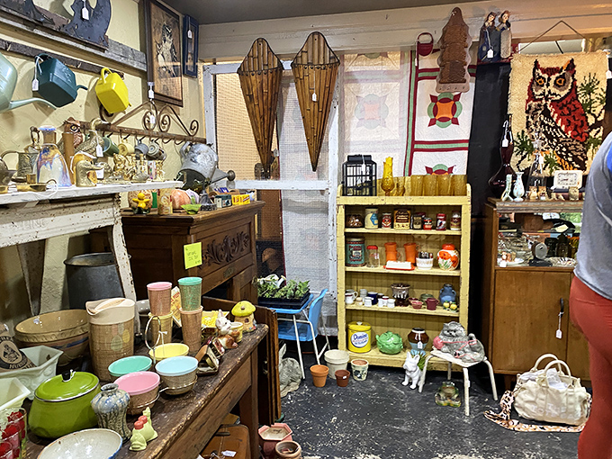 Pyrex bowls in harvest gold, vintage cookware, and colorful ceramics&mdash;the DNA of American kitchens displayed like archaeological findings from our recent past.