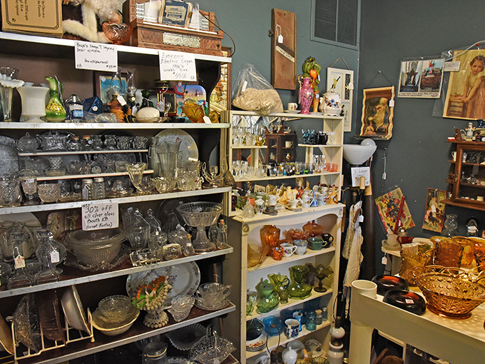 Crystal catches light while ceramics tell stories&mdash;this booth's careful arrangement transforms ordinary objects into an extraordinary visual feast.
