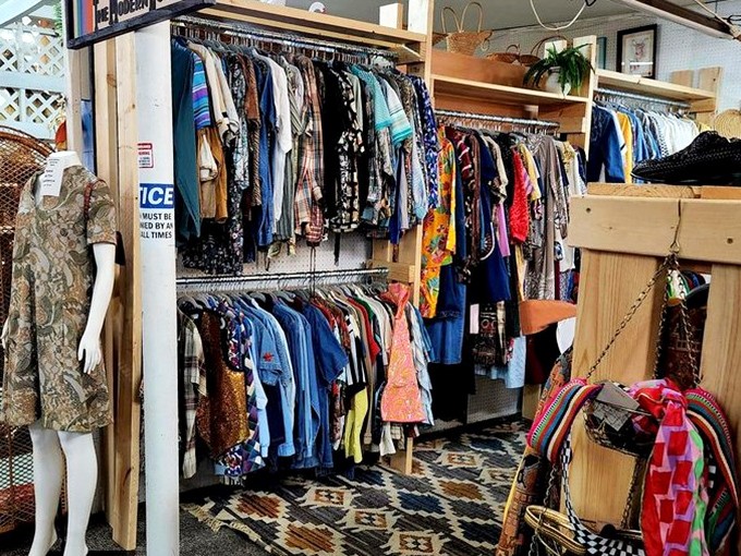 A rainbow of vintage fabrics awaits in the clothing section, where polyester has never looked so appealing and patterns never so bold.