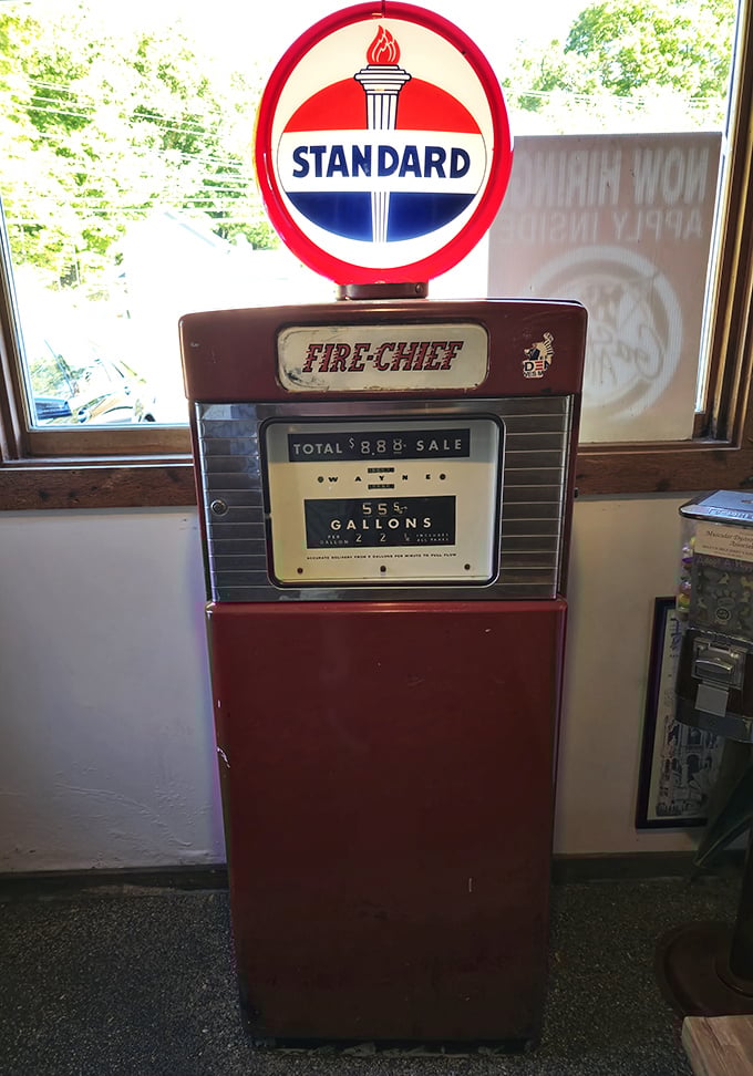This vintage Standard gas pump isn't pumping fuel anymore, but it's certainly fueling nostalgia. At $8.88 for 55 gallons, those were the days!