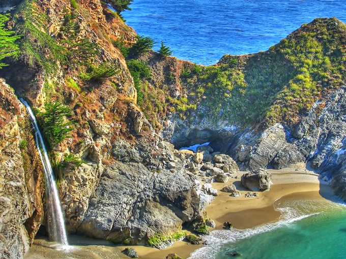 McWay Falls: where water skips the whole "carving through rock for millennia" thing and goes straight for the beach landing.