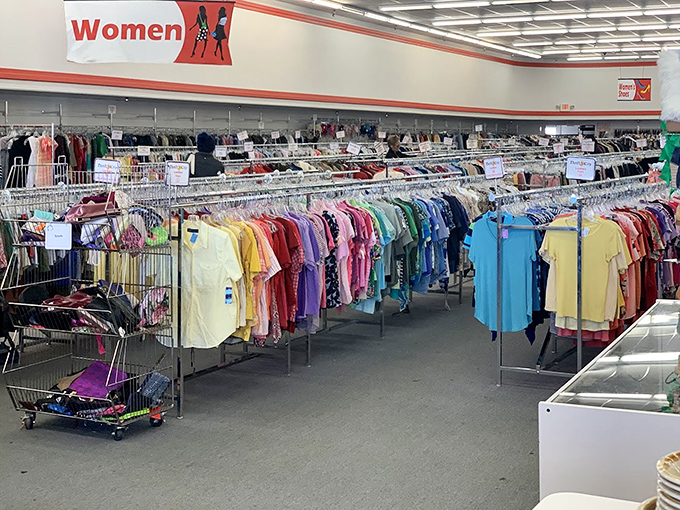 The women's department: a kaleidoscope of fashion possibilities. Yesterday's trends waiting for tomorrow's revival at a fraction of retail prices.