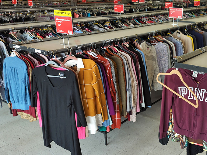 The women's clothing section &ndash; a rainbow of possibilities where yesterday's fashion becomes tomorrow's vintage statement piece.