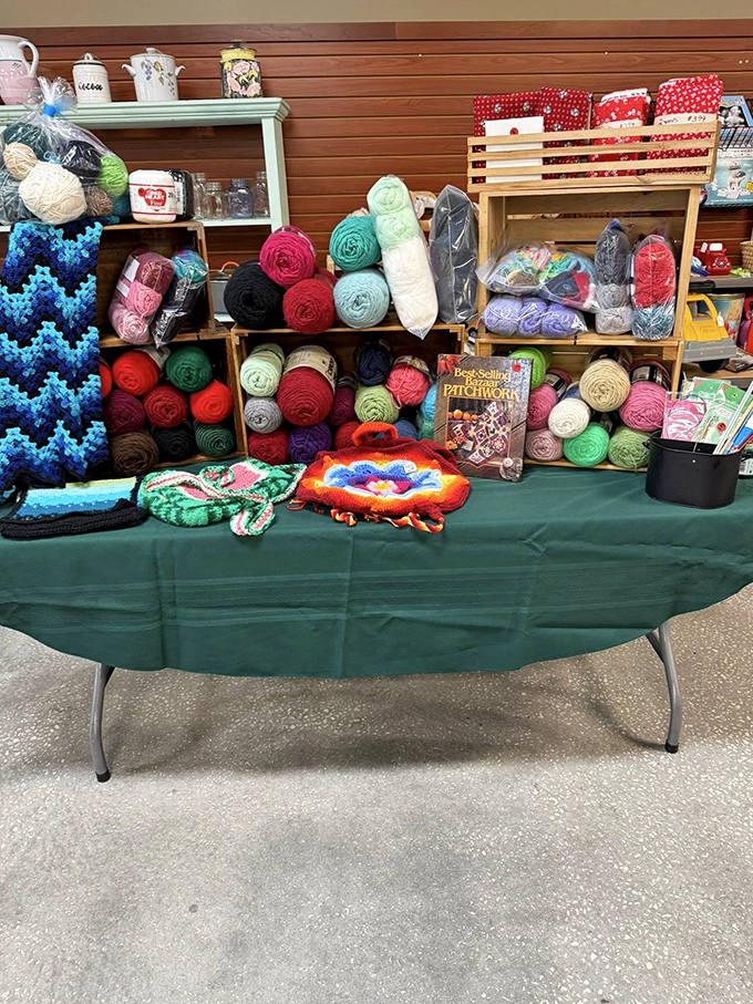 A crafter's paradise of colorful potential—where abandoned yarn projects become your next masterpiece at pennies per skein.