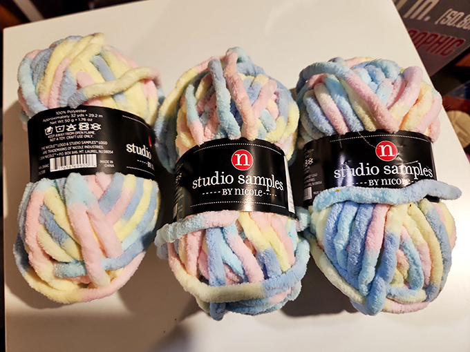 Crafters' paradise: These pastel yarn bundles represent thousands of potential projects, from baby blankets to ambitious sweaters, all at fraction-of-retail prices.