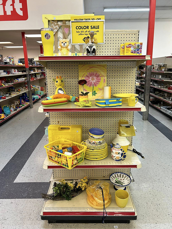 Yellow-themed treasures create a sunny display that would make Marie Kondo question her minimalist philosophy.