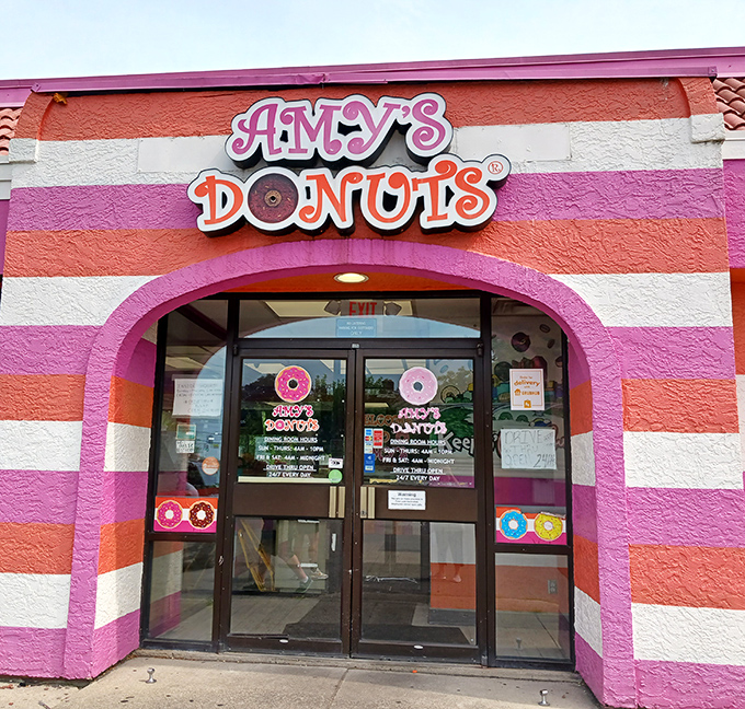 Amy's bold pink and orange exterior announces that creativity and tradition can dance together in perfect sugary harmony.
