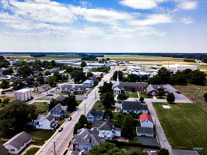 A bird&rsquo;s-eye view of Bridgeville&rsquo;s downtown, where every building tells a story.