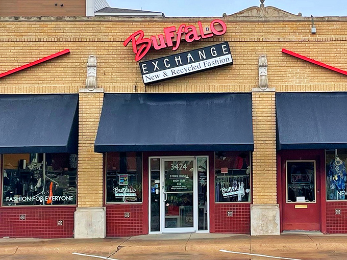 Buffalo Exchange's vintage brick facade houses modern fashion finds in this Dallas secondhand hotspot.