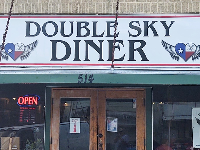 Double Sky Diner's sign features Texas pride with winged hearts &ndash; comfort food that makes spirits soar.