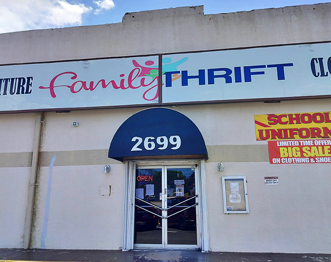 Family Thrift's colorful signage hints at the rainbow of possibilities waiting inside this Lauderdale Lakes gem.