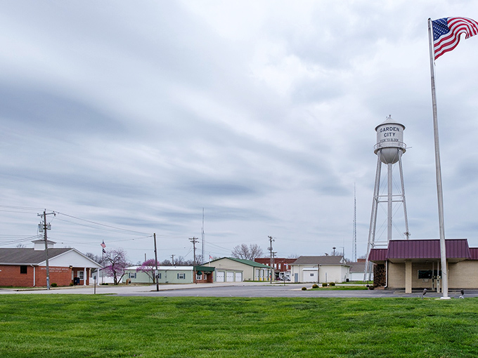 Garden City's water tower stands proud over a town where your dollar goes further than a country mile. 