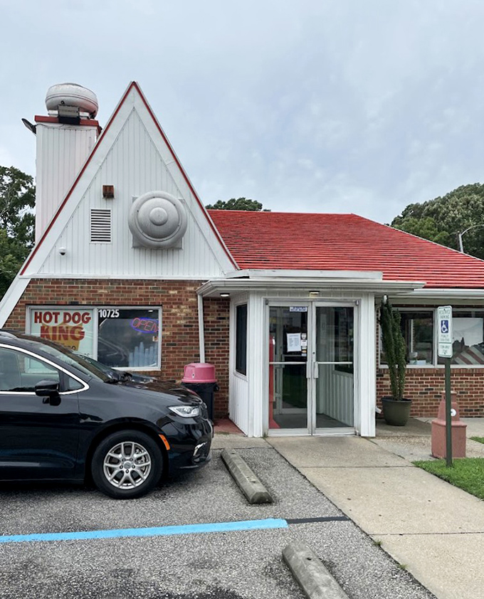 That distinctive A-frame architecture isn't just for show &ndash; it's the castle where Gus rules his hot dog kingdom.