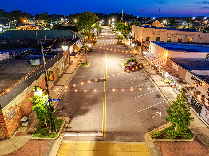 Hamilton's downtown glows golden in evening light, showcasing small-town Alabama at its finest.