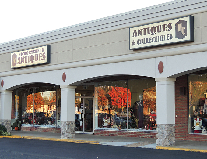 Hickory Creek Antiques shares this modern shopping plaza with the present day, while housing treasures from yesteryear.