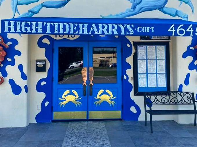 High Tide Harry's vibrant blue exterior is like a child's drawing come to life &ndash; simple, cheerful, and promising seafood treasures inside.