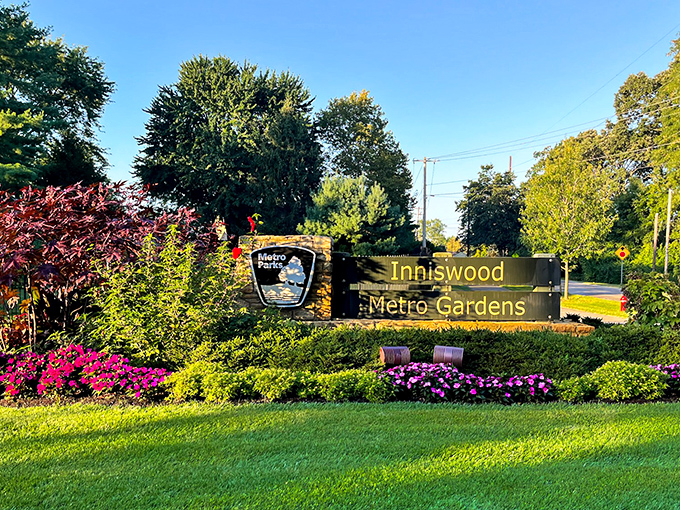 Inniswood Gardens: Nature's perfect palette on display. This garden entrance promises colorful discoveries down every path.