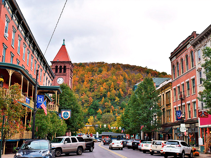 Jim Thorpe's colorful buildings cascade down the hillside like a European village transplanted to the Poconos.