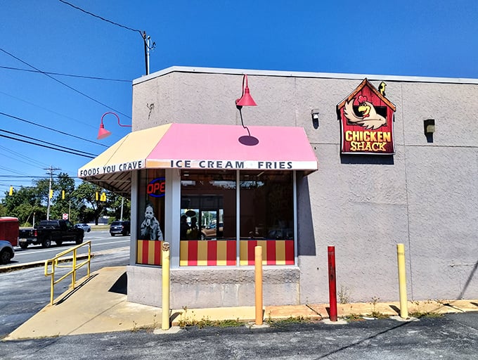 Johnnies' retro pink and yellow stripes scream classic American drive-in where chicken dreams come true.