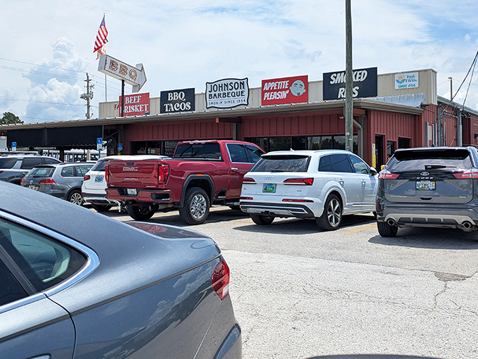 The lineup of signs reads like a delicious menu billboard. Your stomach will thank you for paying attention.