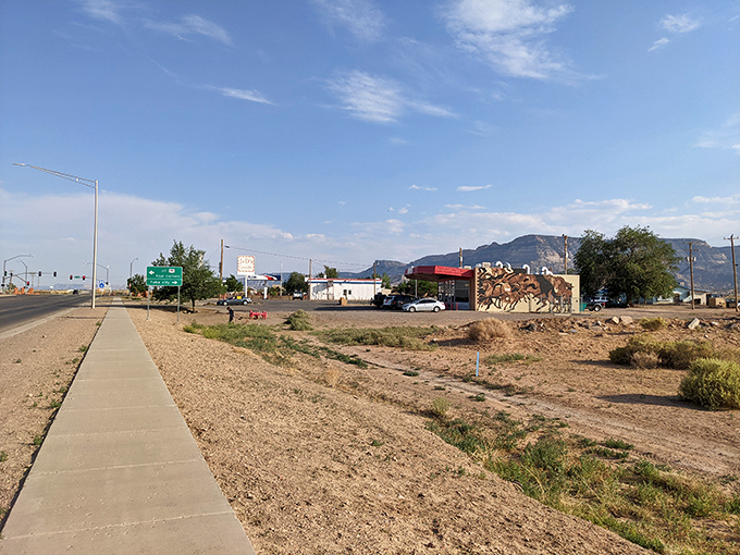 Kayenta's roadside mural celebrates heritage while gas prices celebrate your wallet &ndash; cultural richness meets financial relief under Monument Valley skies.