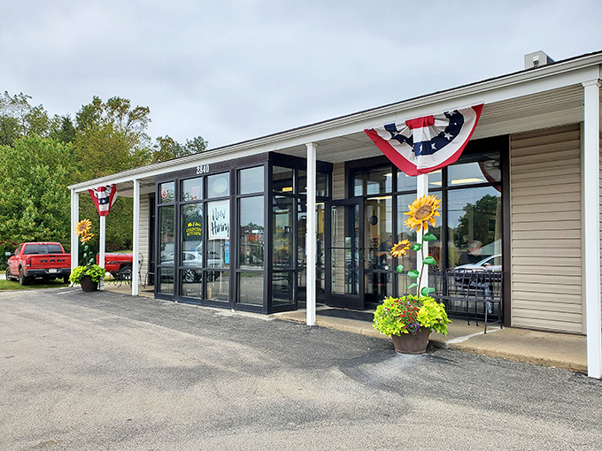 Ma and Pop's Country Kitchen welcomes you with patriotic bunting and sunflower charm. Where every meal feels like a homecoming.