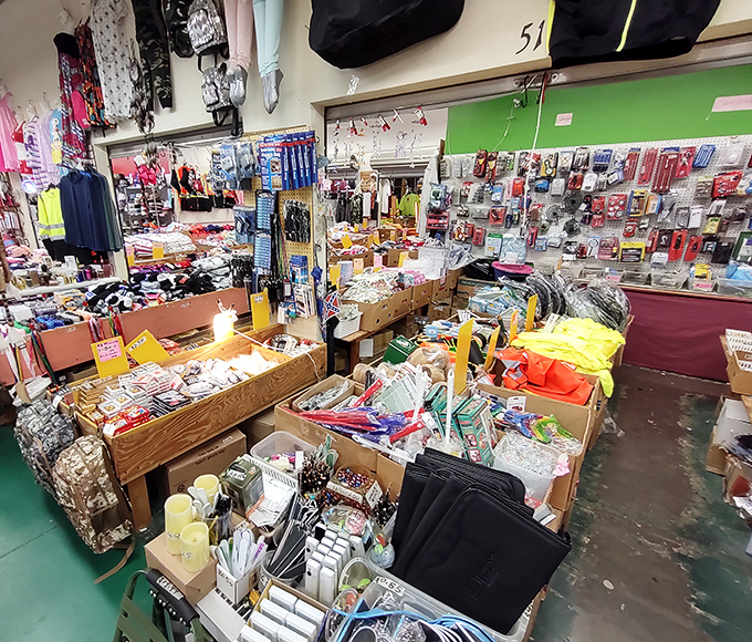 Main Gate Flea Market's sports memorabilia section is a fan's paradise. Team spirit on display and ready for your man cave!