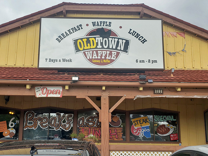 Yellow siding bright as morning sunshine promises waffles that'll make your day golden.