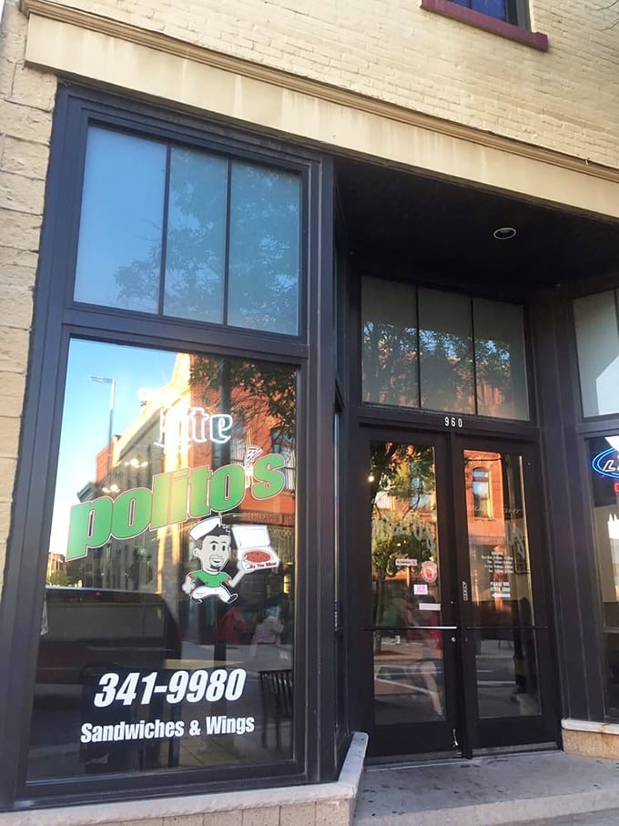 Miller signs and simple windows promise honest pizza without any unnecessary fancy frills.