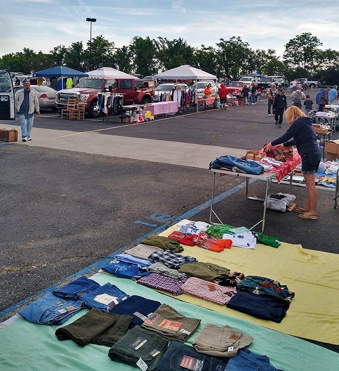 Parking lot shopping at its finest, where every car becomes a mobile boutique of possibilities.