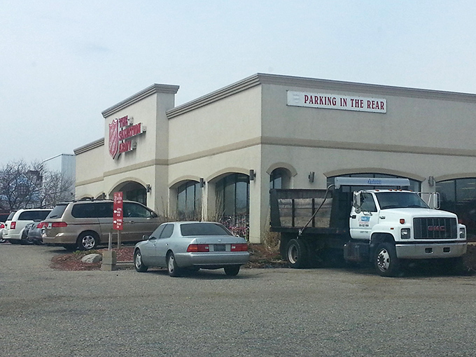The classic Salvation Army storefront feels like stepping into America's most trusted thrift shopping tradition.