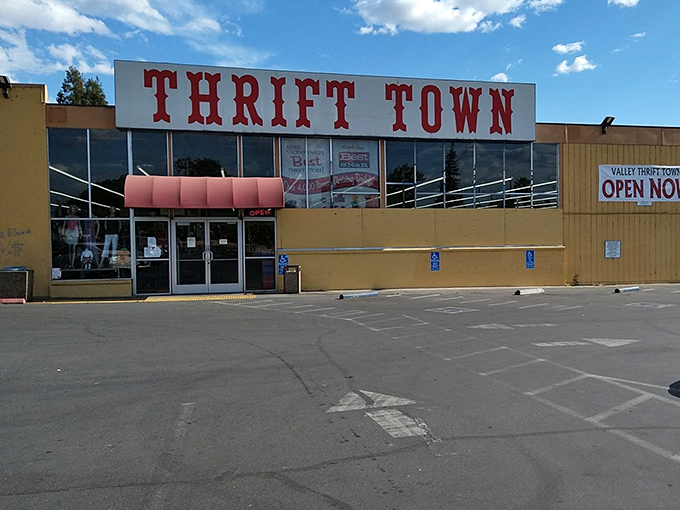 Thrift Town's retro sign promises exactly what's inside&mdash;a whole town's worth of secondhand treasures under one roof. 