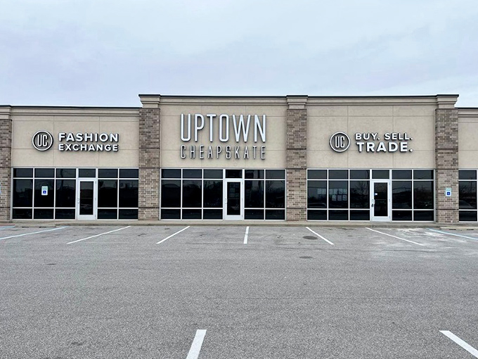 Uptown Cheapskate's modern storefront screams trendy fashion finds for Fort Wayne's style-conscious shoppers.
