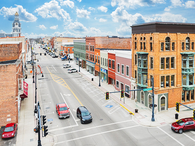 Sunlight bathes Van Wert's brick-lined streets, where retirement savings stretch further than your grandmother's famous pie dough.