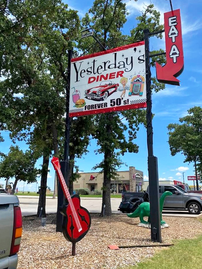 The whimsical guitar sculpture outside Yesterday's 50s Diner sets the perfect tone for a meal that hits all the right notes.