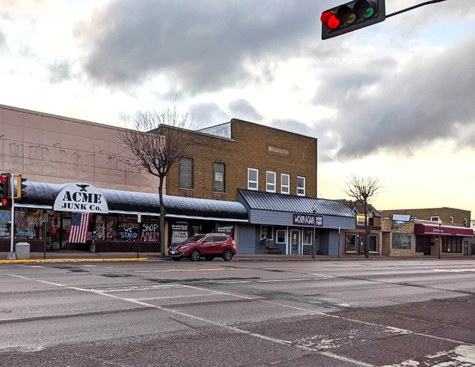 This peaceful main street scene captures rural Wisconsin at its most affordable, where good living costs less.