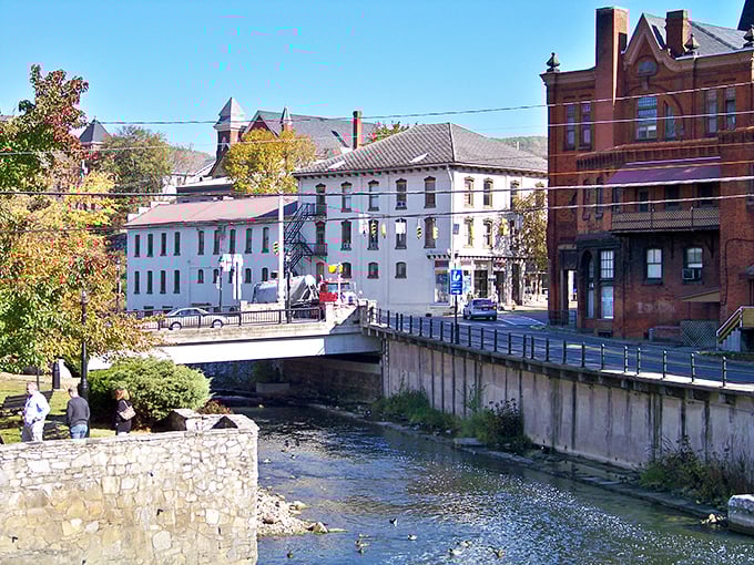 Historic downtown perfection captured from above, where every roofline tells its own unique tale.