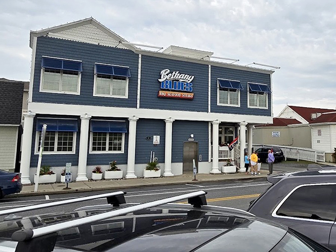 Blue and white seaside charm meets serious smoking skills in this Bethany Beach barbecue haven.