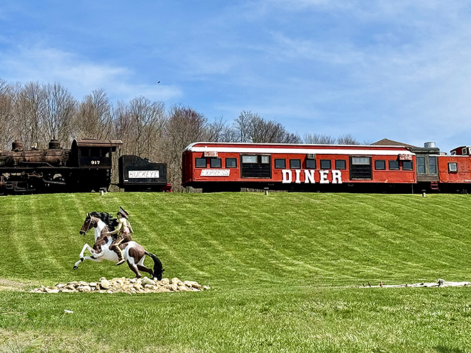 Giddy-up to the Buckeye Express, where that galloping horse statue is racing to beat you to the best diner car this side of the Mississippi!