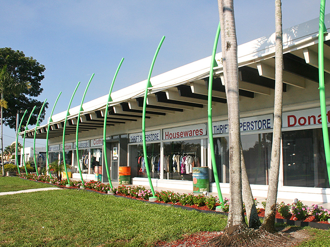 Blue accents on white create trust - this place takes thrift shopping seriously and professionally.