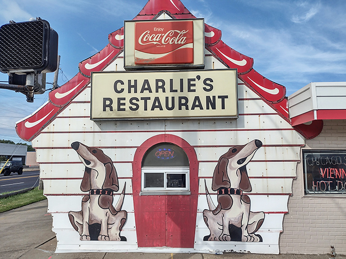 Those painted pups on the building tell you everything about the joy waiting inside this Cleveland gem.