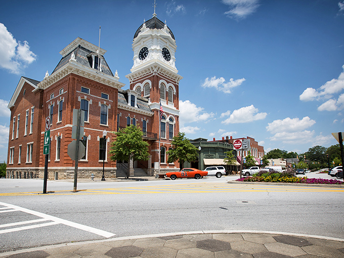 The majestic clock tower of Covington's historic courthouse has witnessed both real-life romances and those filmed for television over many decades.