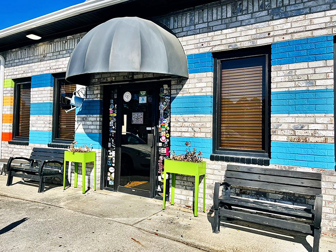 Bright stripes and cheerful colors signal serious breakfast business happening inside this Charleston favorite diner.