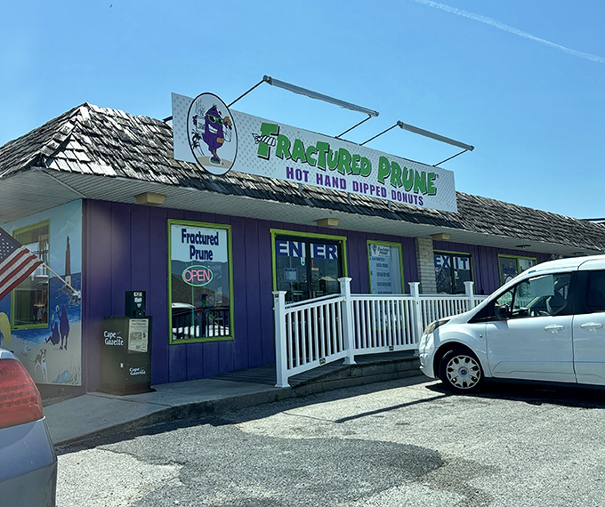 The white porch welcomes you to Fractured Prune's world of warm, hand-dipped donut perfection.