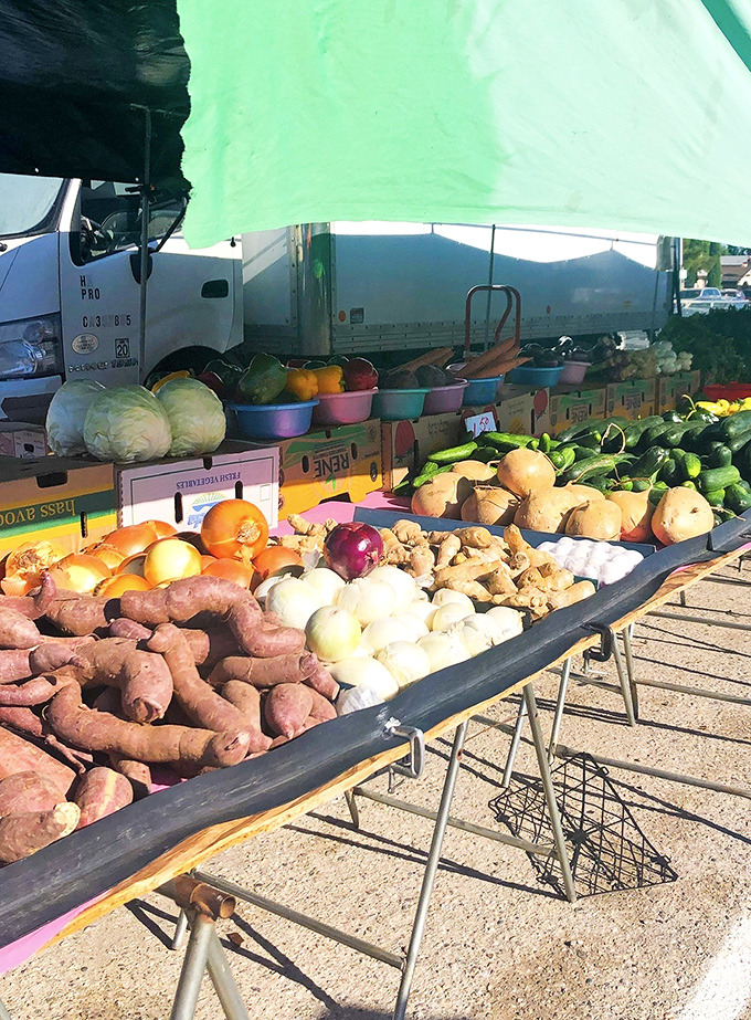 Sweet potatoes, onions, ginger, and fresh greens&mdash;Fresno Flea Market's produce section is a vibrant harvest of wholesome goodness.