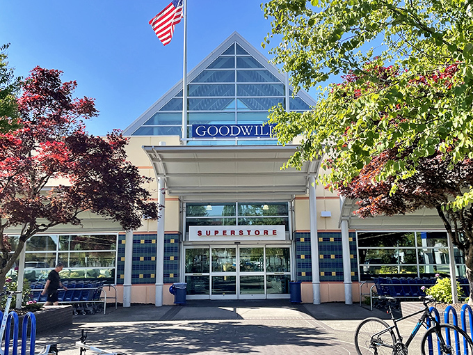 Portland's flagship Goodwill superstore where sustainable shopping meets sophisticated retail design in perfect harmony.