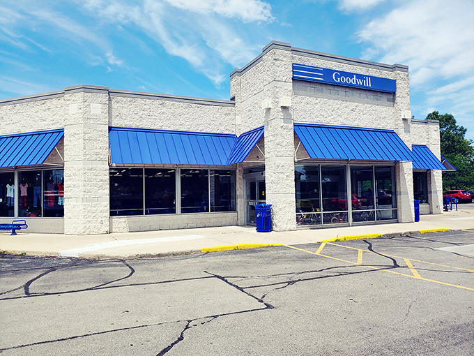 Those blue accents signal a shopping experience that's both familiar and surprisingly refined.