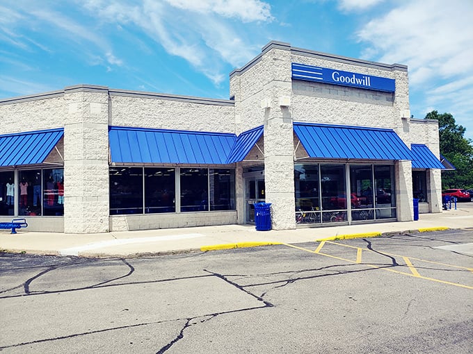 Those blue accents signal a shopping experience that's both familiar and surprisingly refined.