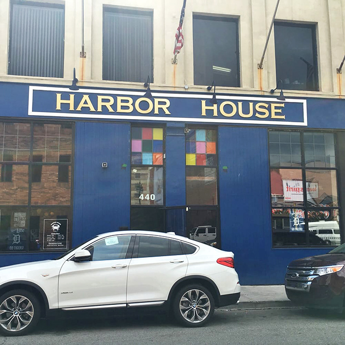 Those colorful squares on Harbor House's facade are like a stained-glass preview of the vibrant flavors waiting inside this Detroit institution.